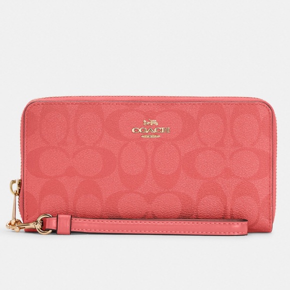 Coach | Bags | Coach Long Zip Around Wallet In Pink Signature Canvas ...